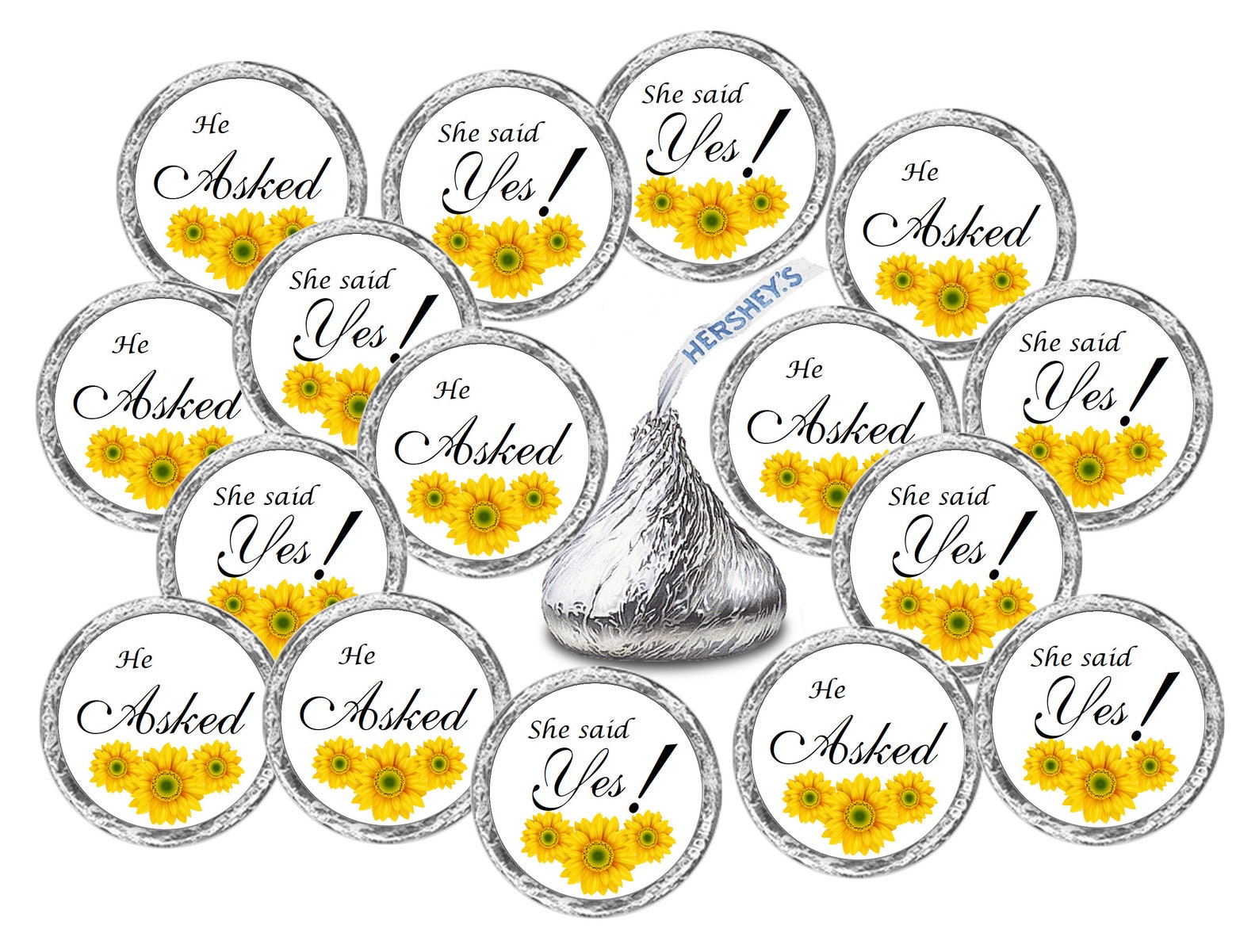 324 Sunflower Theme He Asked She Said Yes Kisses Wedding Sticker ...