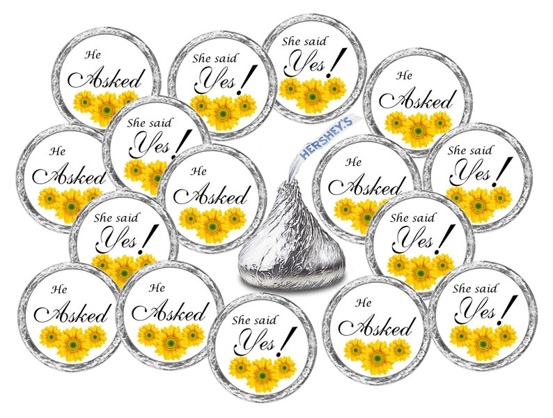 324 Sunflower Theme He Asked She Said Yes Kisses Wedding Sticker ...