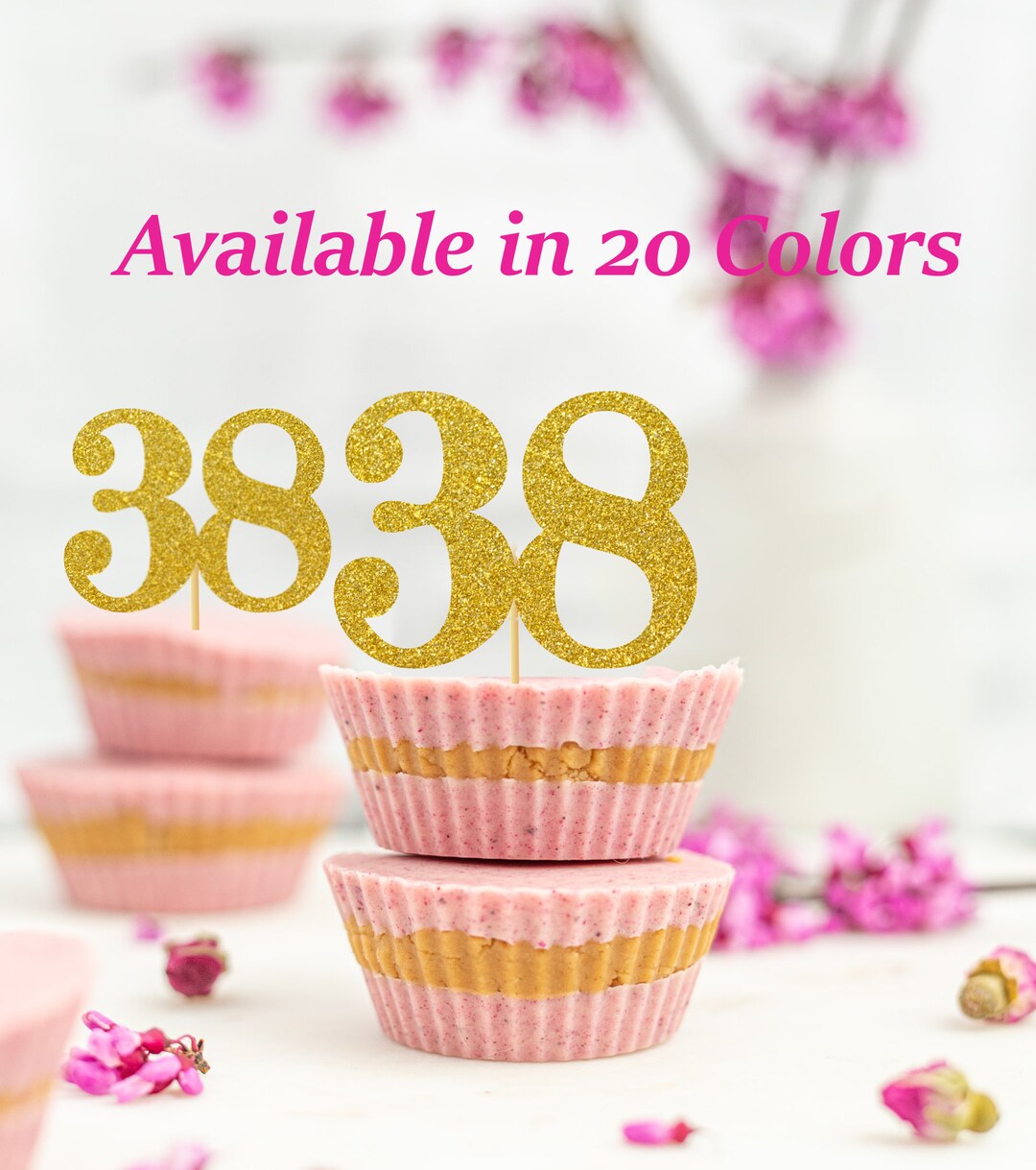 38th Birthday Cupcake Toppers | Glitter Number 38 Decorations | 38th ...