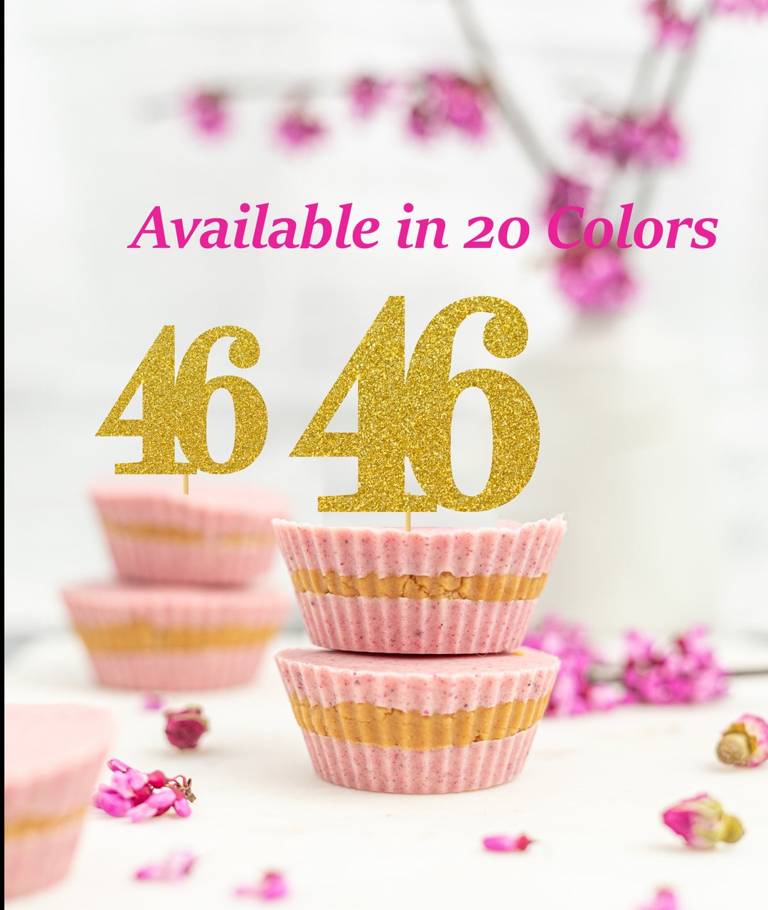 46th Birthday Cupcake Toppers | Glitter Number 46 Decorations | 46th ...