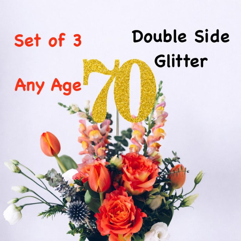 70th Birthday Centerpiece (set of 3) Single or Double Side Glitter ...