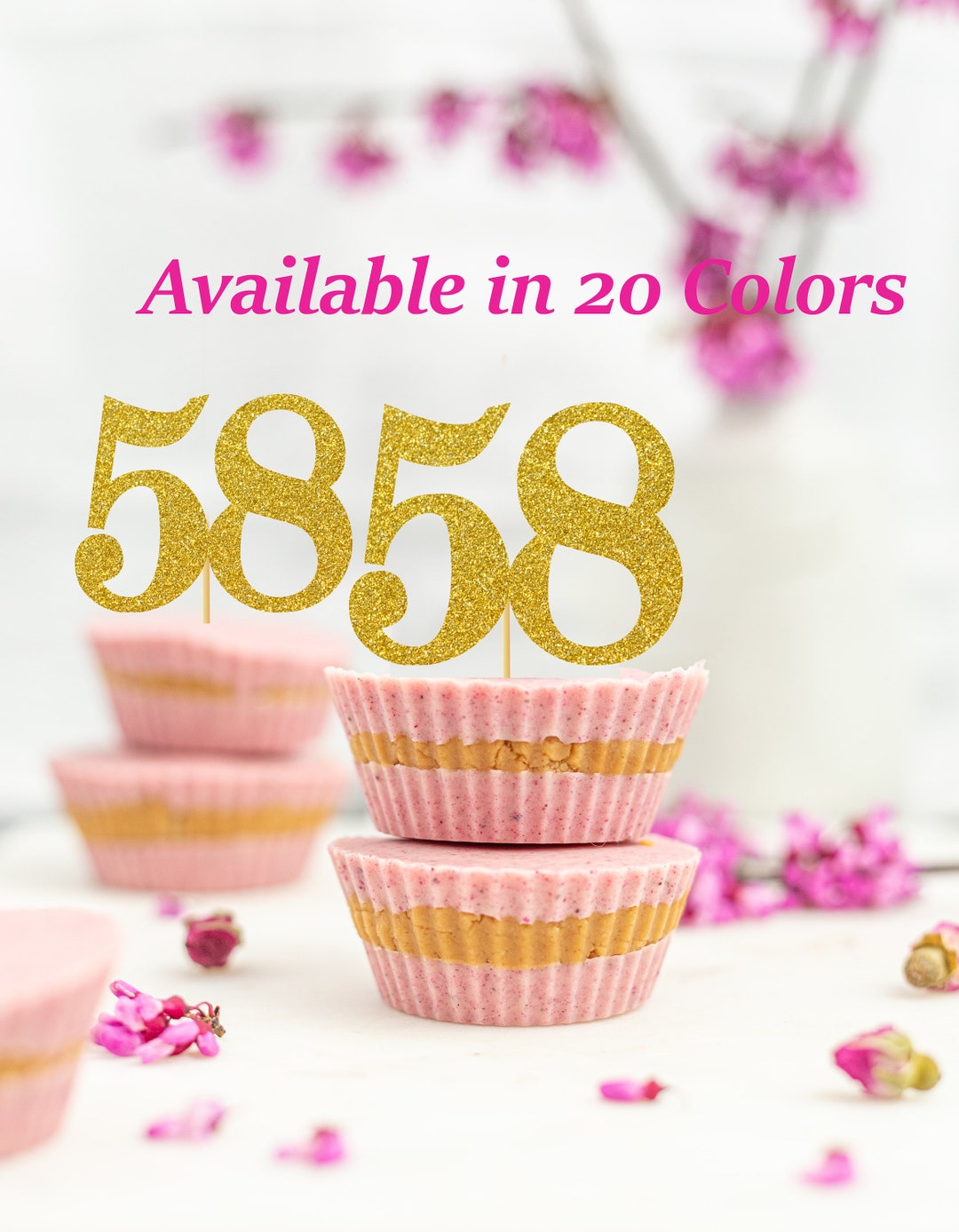 58th Birthday Cupcake Toppers | Glitter Number 58 Decorations | 58th ...