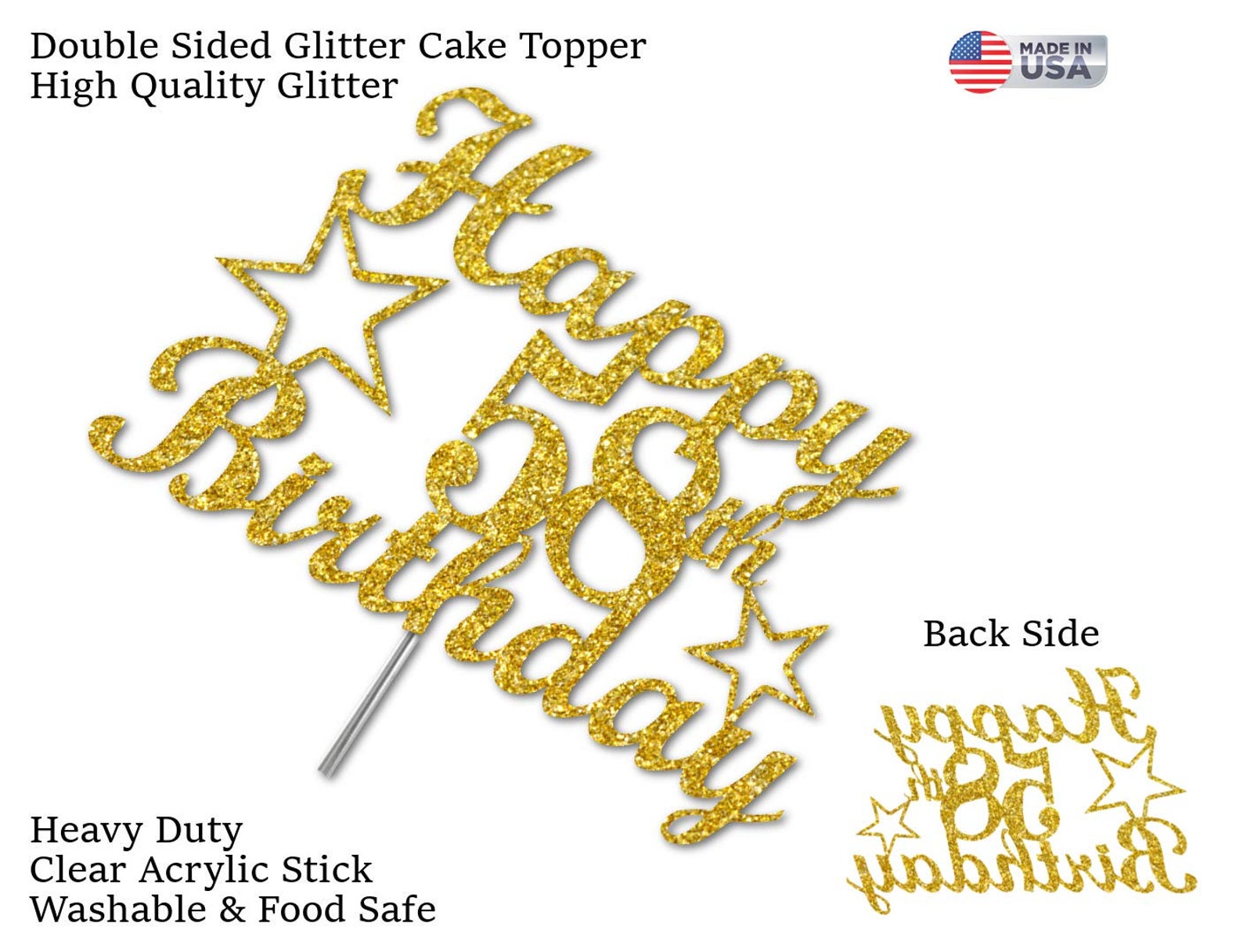 58th Birthday Cake Toppers double Side Glitter Adult Party - Etsy