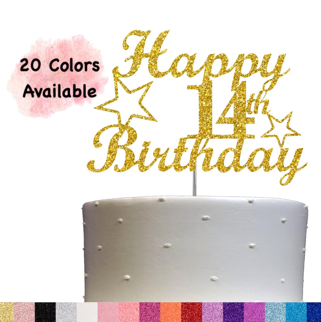 14th Birthday Cake Topper | Glitter Party Decoration | Happy Birthday ...