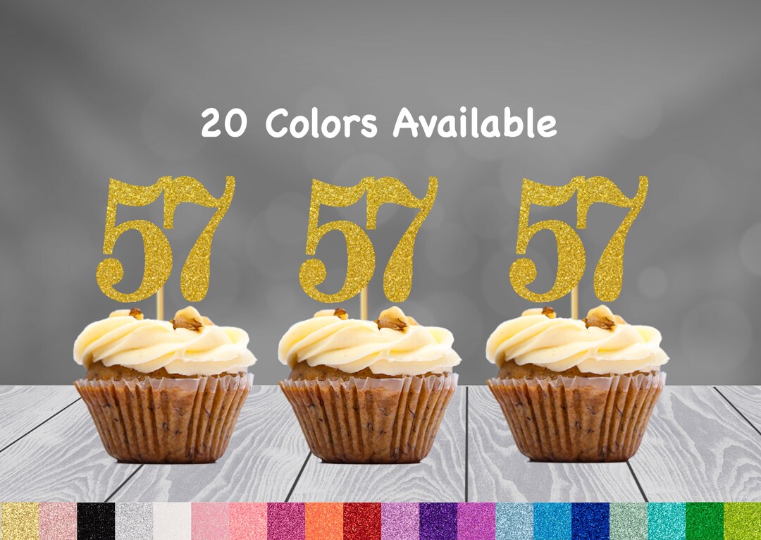 57th Birthday Cupcake Toppers | Glitter Number 57 Decorations | 57th ...