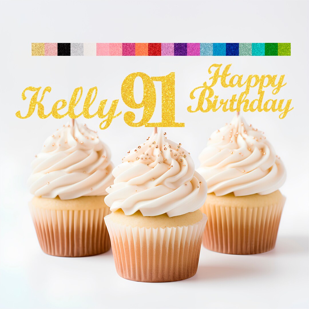 91st Birthday Decorations Personalized Birthday Cupcake Toppers Custom ...