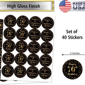 70th Birthday 70th Happy Birthday Stickers, 2 Inch Big Round Glossy ...