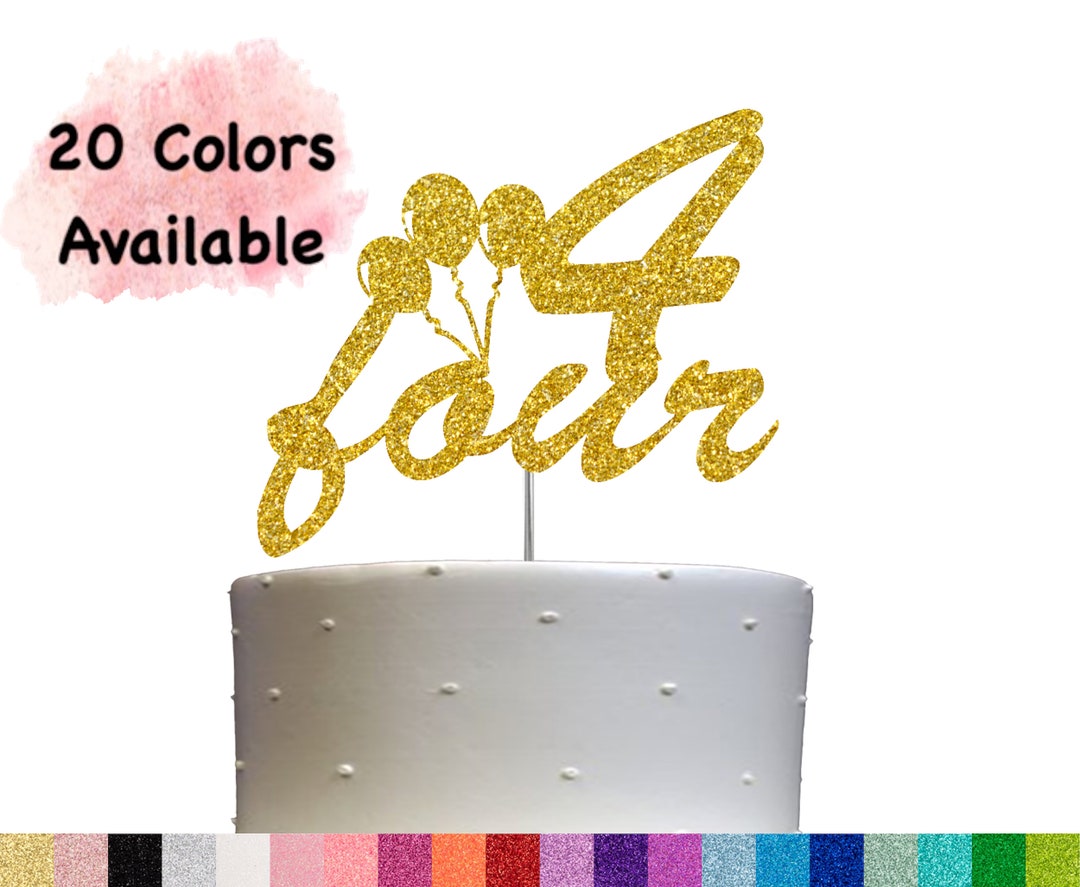 4th Birthday Cake Topper Double Side Glitter Number Four Cake Topper ...