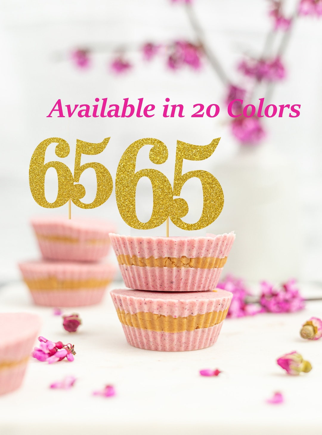 ANY NUMBER 65th Birthday Cupcake Toppers 2 Inches Tall Adult Party ...