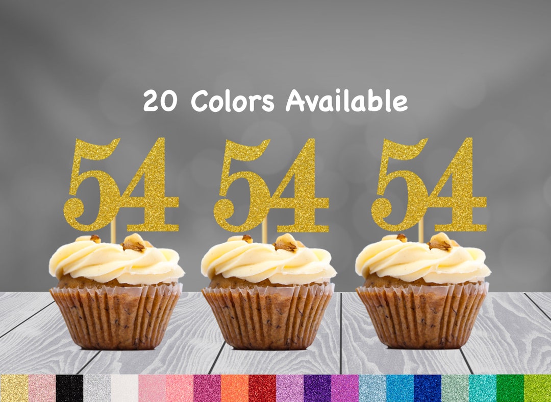 54th Birthday Cupcake Toppers | Glitter Number 54 Decorations | 54th ...