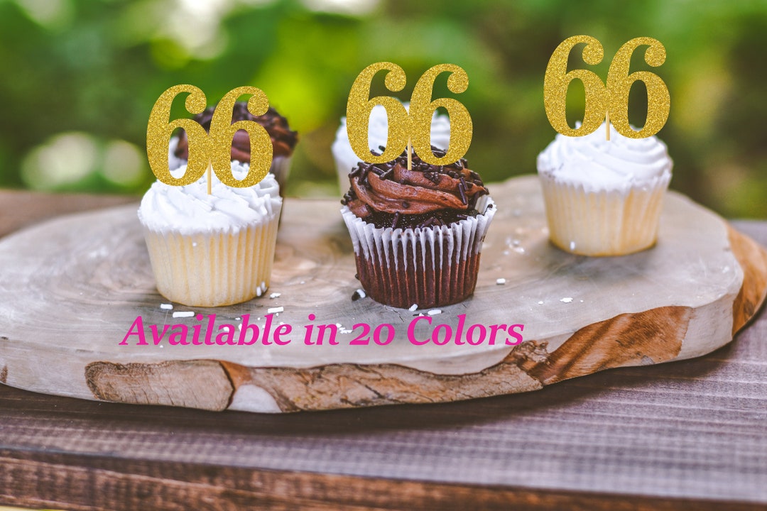 ANY NUMBER 66th Birthday Cupcake Toppers Adult Party Glitter Party ...