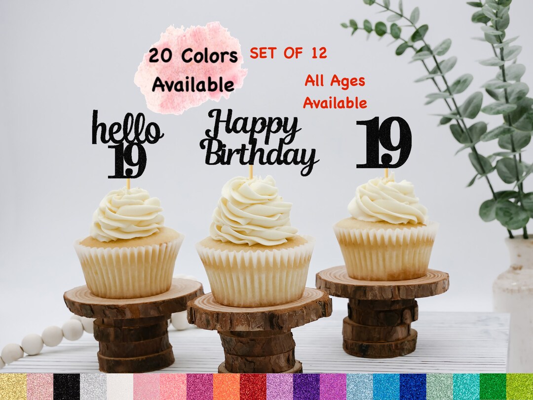 19th Birthday Cupcake Toppers set of 12 19th Birthday Decorations Party ...