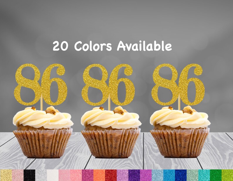 Any Number 86th Birthday Cupcake Toppers Adult Party Glitter - Etsy