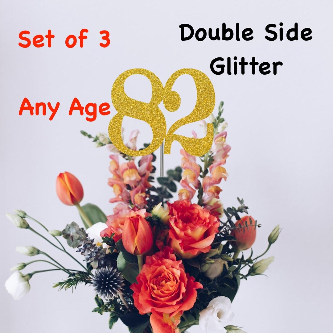 82nd Birthday Centerpiece (set of 3) Single or Double Side Glitter ...