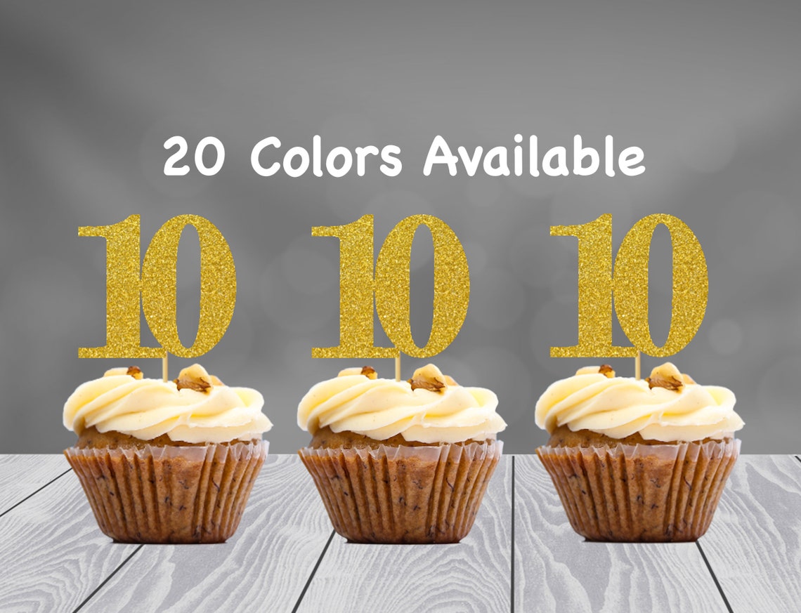 ANY NUMBER 10th Birthday Cupcake Toppers Number 10 Cupcake - Etsy