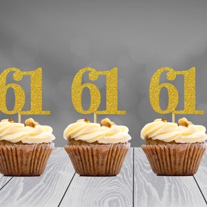 61st Birthday Cupcake Toppers | Glitter Number 61 Decorations | 61st ...