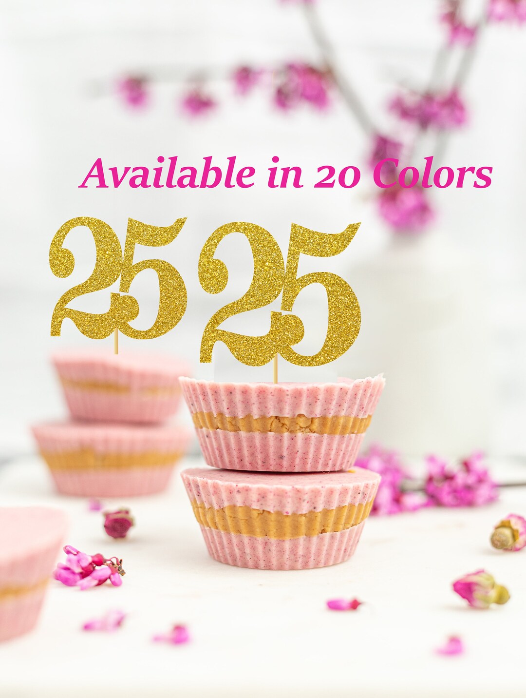 25th Birthday Cupcake Toppers | Glitter Number 25 Decorations | 25th ...