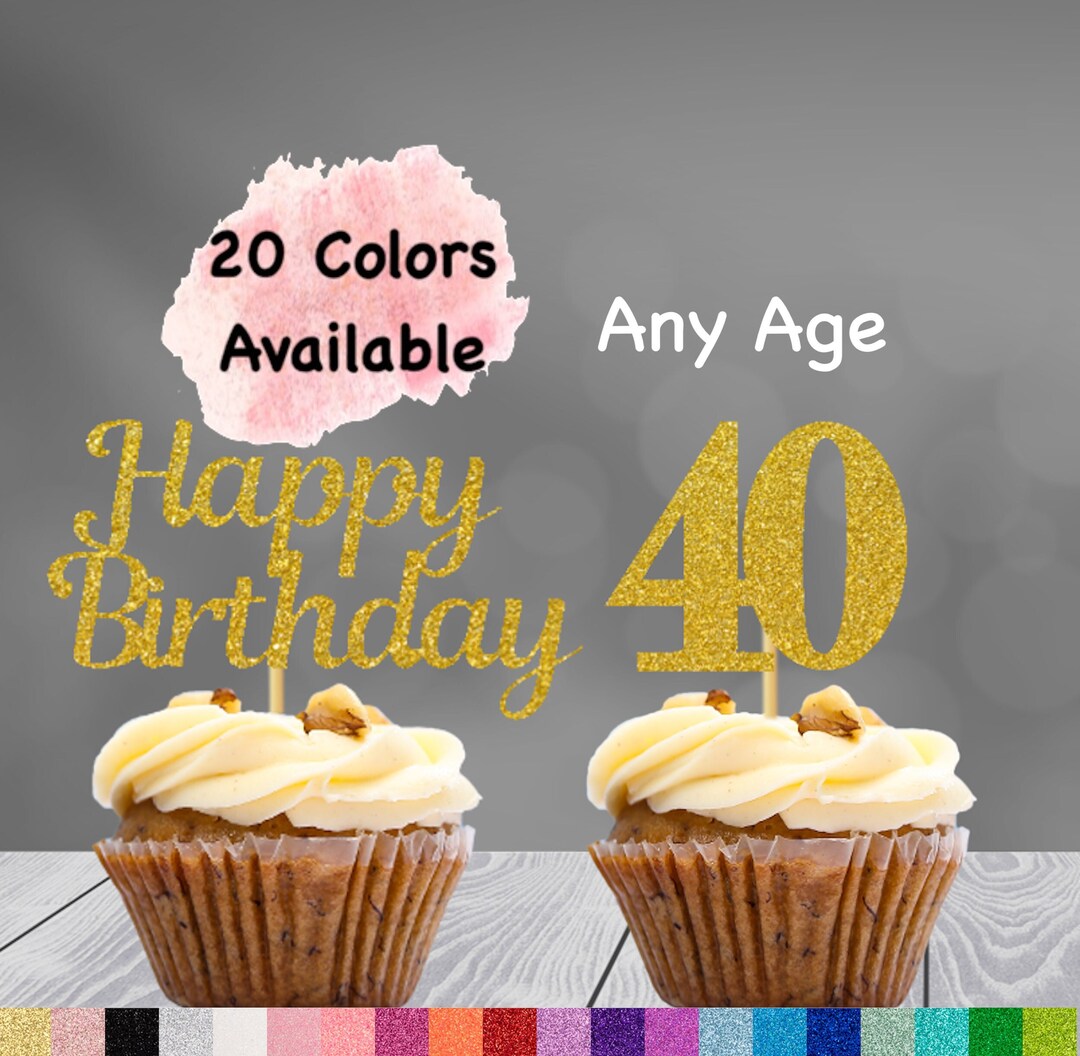 40th Birthday Cupcake Toppers | Number 40 Party Picks | 40th Party ...