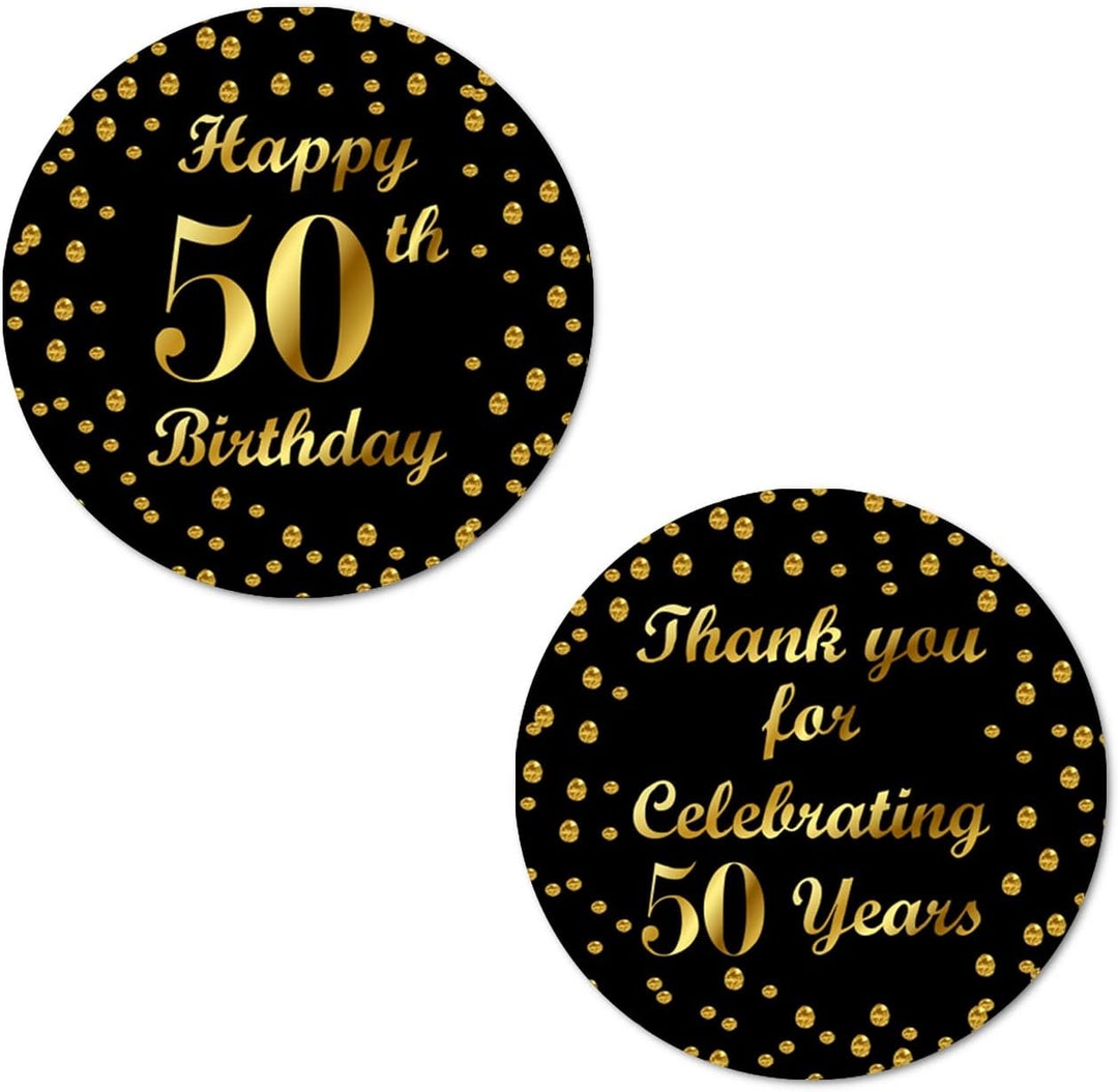 50th Birthday Happy Birthday Stickers, 2 Inch Big Round Glossy Labels ...