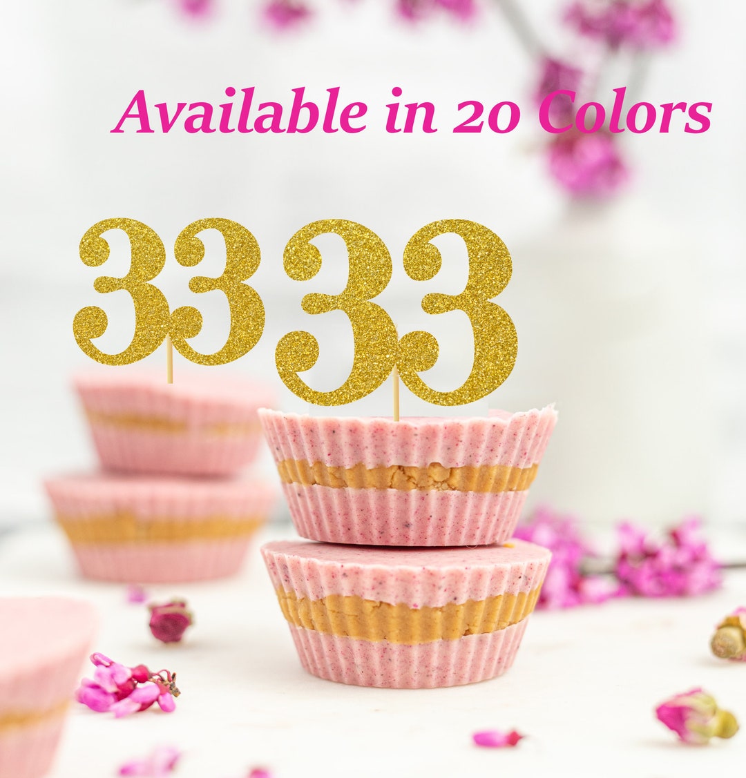 33rd Birthday Cupcake Toppers | Glitter Number 33 Decorations | 33rd ...