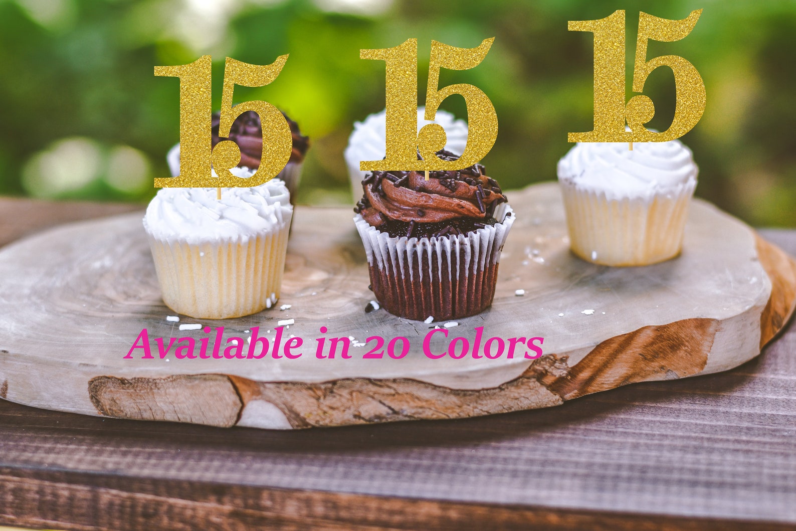 15th Birthday Cupcake Toppers | Glitter Number 15 Decorations | 15th ...