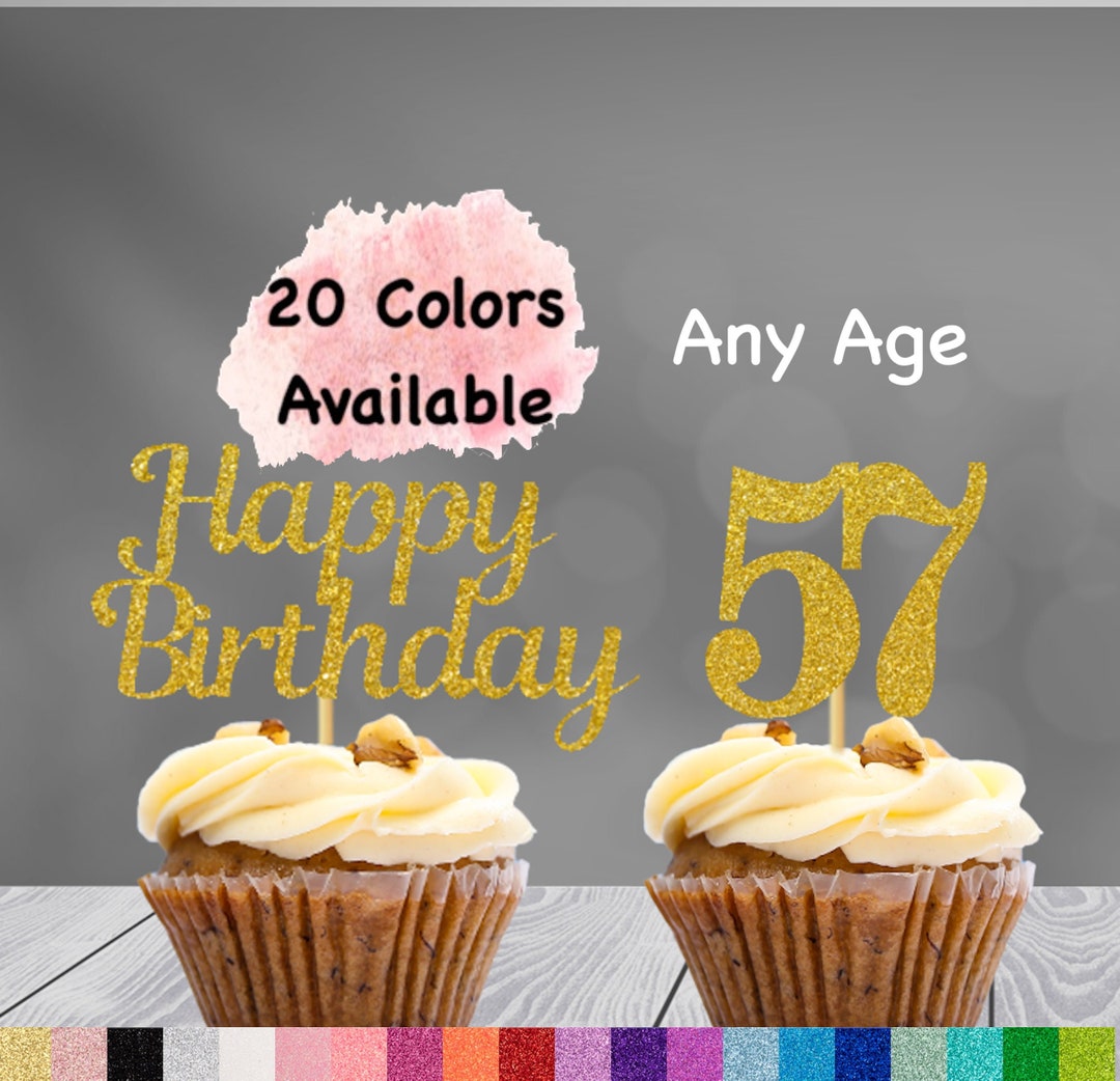 57th Birthday Cupcake Toppers | Number 57 Party Picks | 57th Party ...