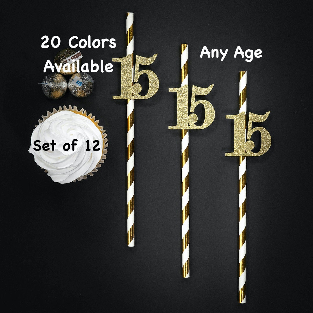 15th Birthday Straws With Number Any Age (SET OF 12) 15th Birthday ...