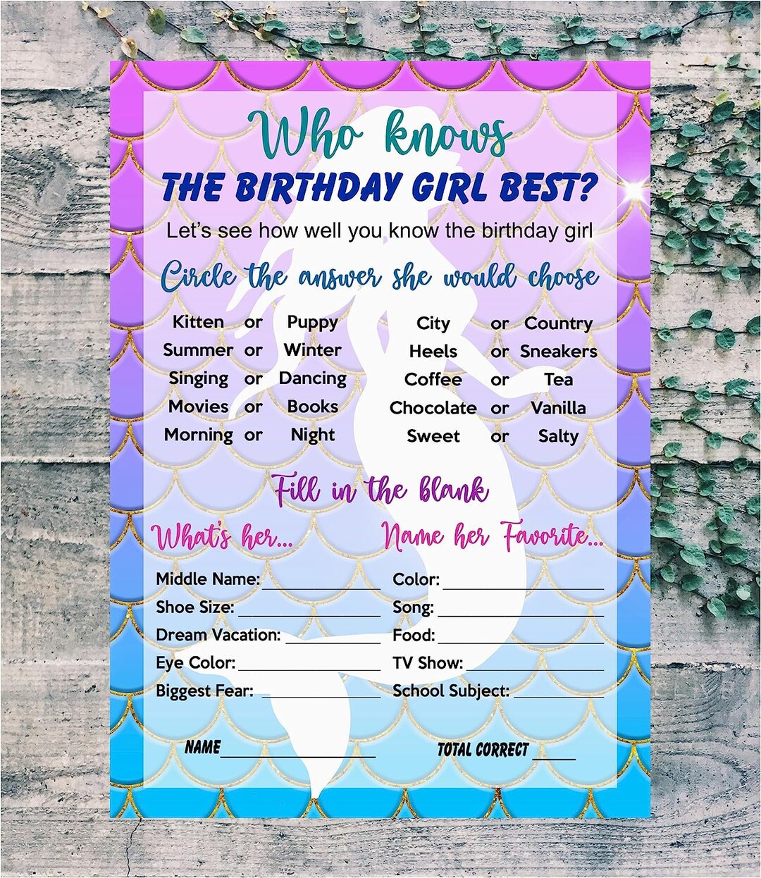 Mermaid Who Knows the Birthday Girl Best Game (SET OF 30) Mermaid ...