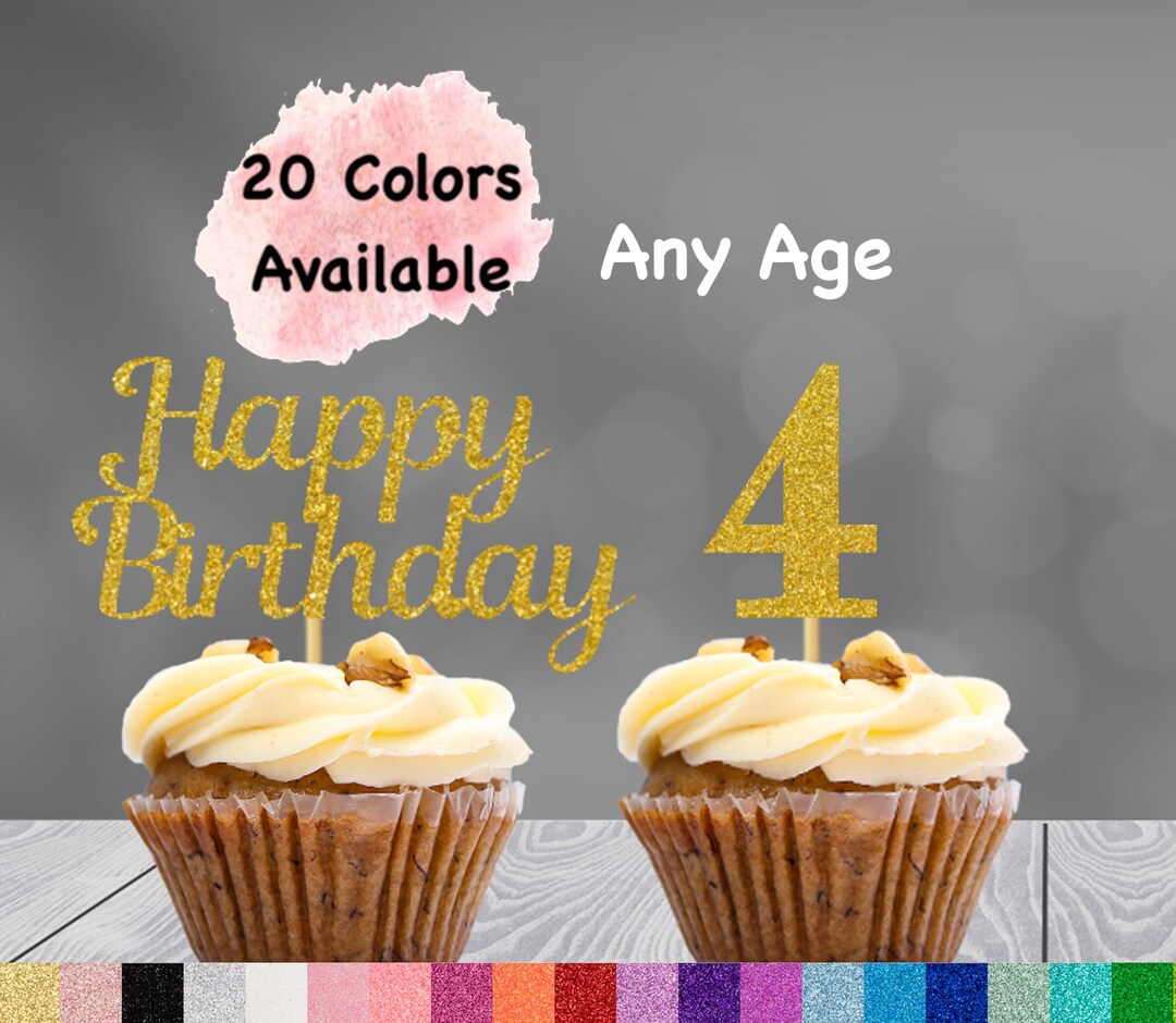 ANY NUMBER 4th Birthday Cupcake Toppers With Happy Birthday - Etsy