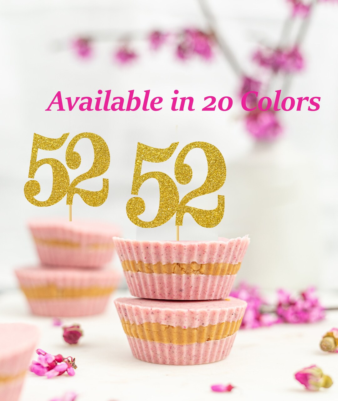 52nd Birthday Cupcake Toppers | Glitter Number 52 Decorations | 52nd ...