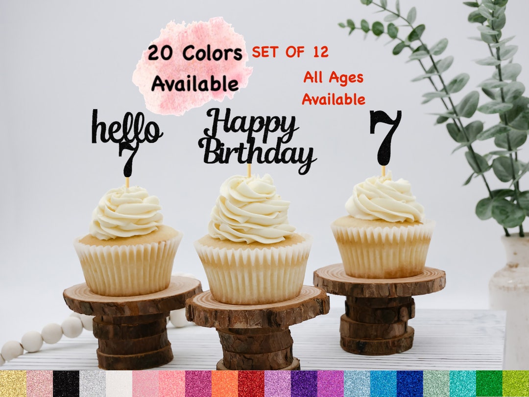 7th Birthday Cupcake Toppers set of 12 7th Birthday Decorations Party ...