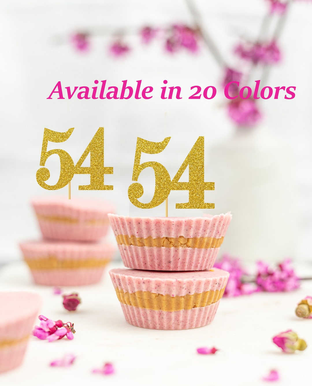 54th Birthday Cupcake Toppers | Glitter Number 54 Decorations | 54th ...