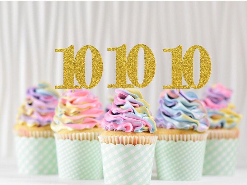 ANY NUMBER 10th Birthday Cupcake Toppers Number 10 Cupcake - Etsy