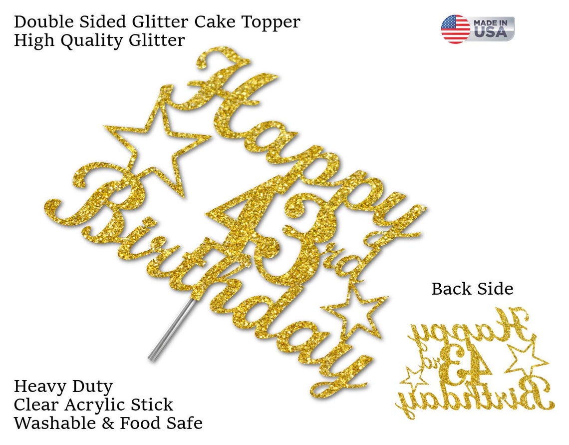 43rd Birthday Cake Topper | Glitter Party Decoration | Happy Birthday ...