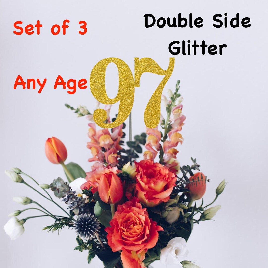 97th Birthday Centerpiece (set of 3) Single or Double Side Glitter ...