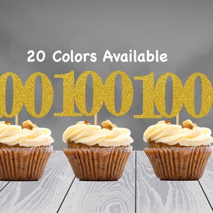 100th Birthday Cupcake Toppers | Glitter Number 100 Decorations | 100th ...