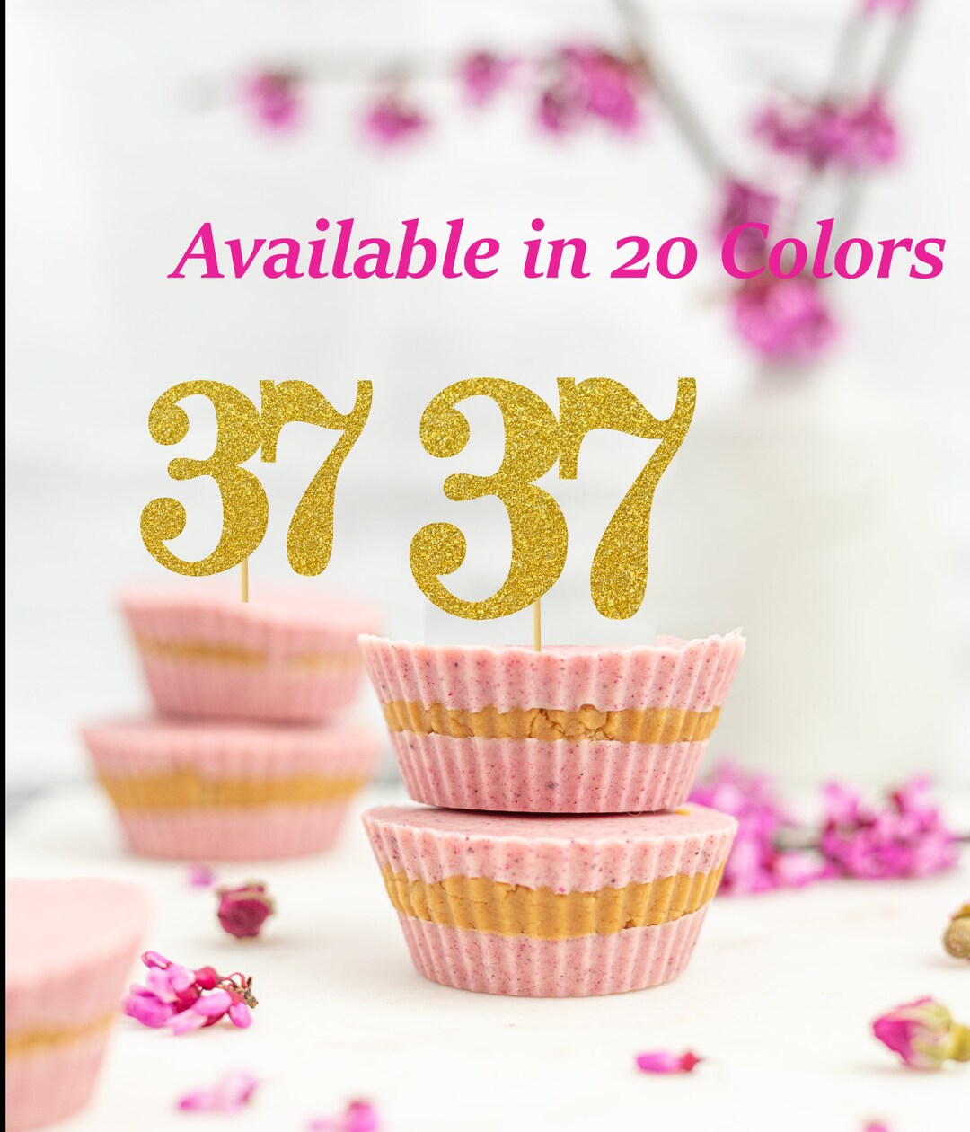 37th Birthday Cupcake Toppers | Glitter Number 37 Decorations | 37th ...