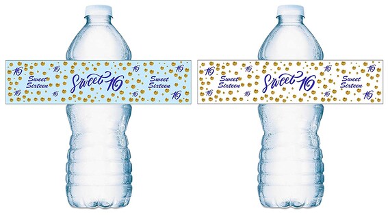 Blue Sweet 16 Water Bottle Label Glossy Waterproof set of 20 | Etsy
