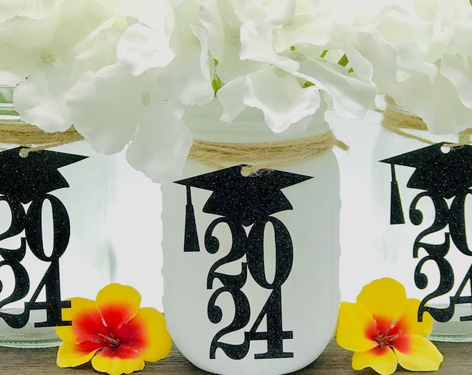 12 Personalized Glitter Graduation Centerpiece Set // Graduation Cap ...