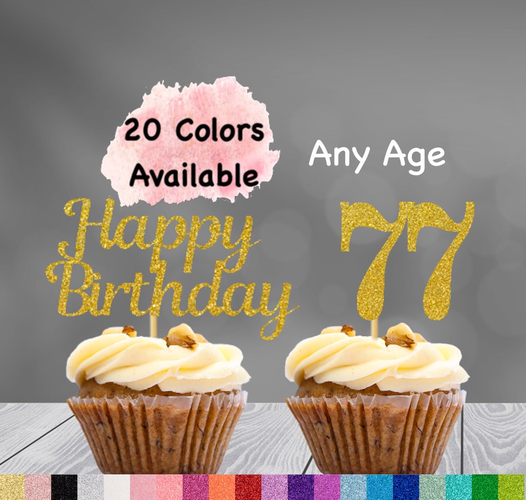 77th Birthday Cupcake Toppers | Number 77 Party Picks | 77th Party ...