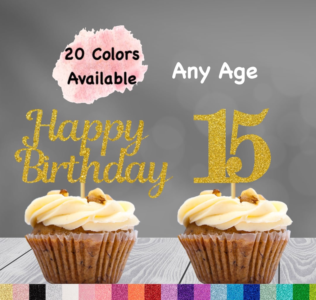15th Birthday Cupcake Toppers | Number 15 Party Picks | 15th Party ...
