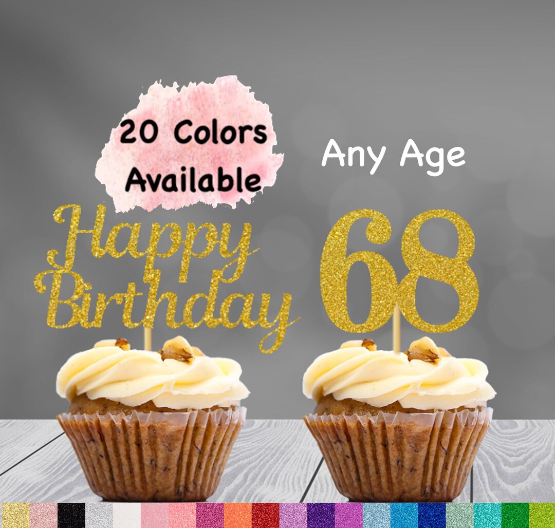 68th Birthday Cupcake Toppers | Number 68 Party Picks | 68th Party ...