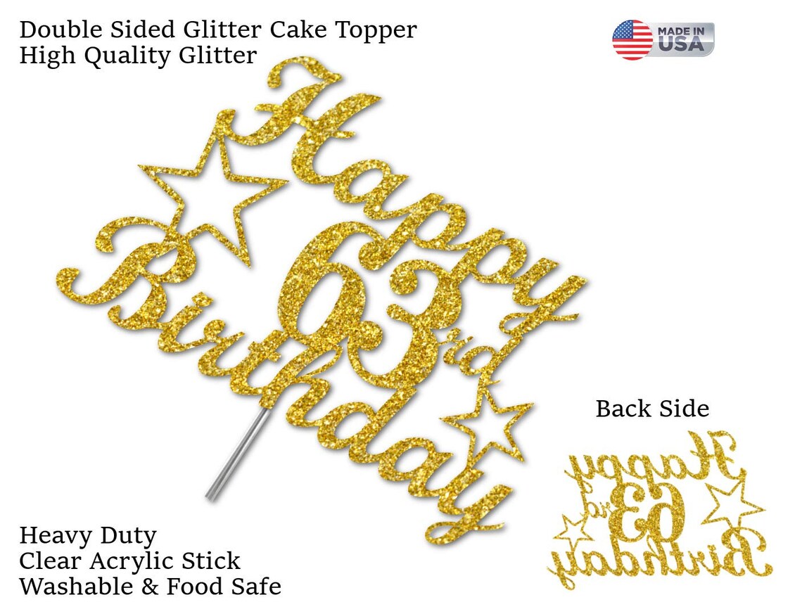 63rd Birthday Cake Toppers Double Side Glitter Adult Etsy
