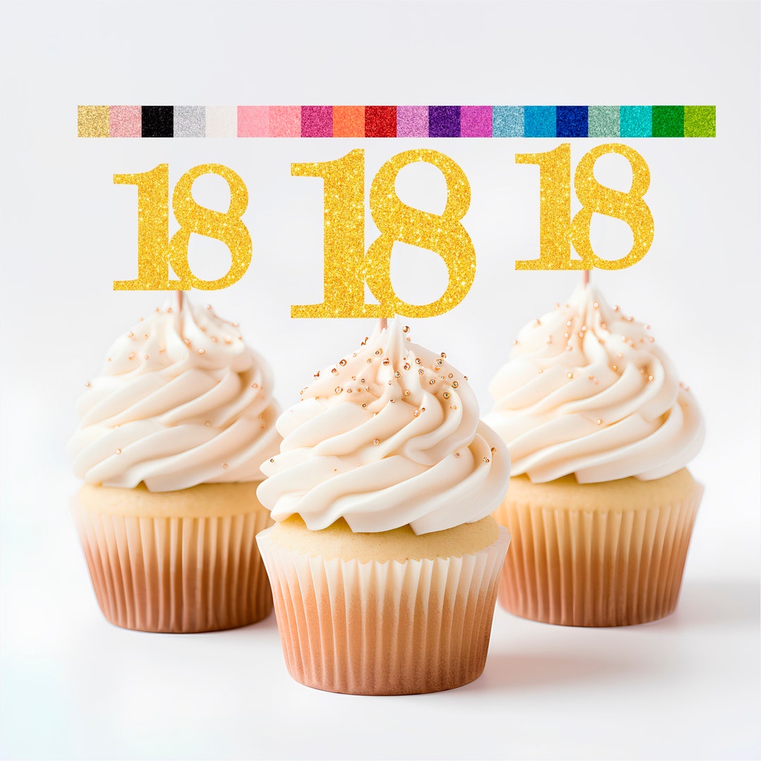 18th Birthday Cupcake Toppers | Glitter Number 18 Decorations | 18th ...