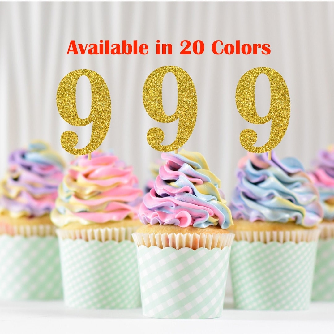 9th Birthday Cupcake Toppers | Glitter Number 9 Decorations | 9th Party ...