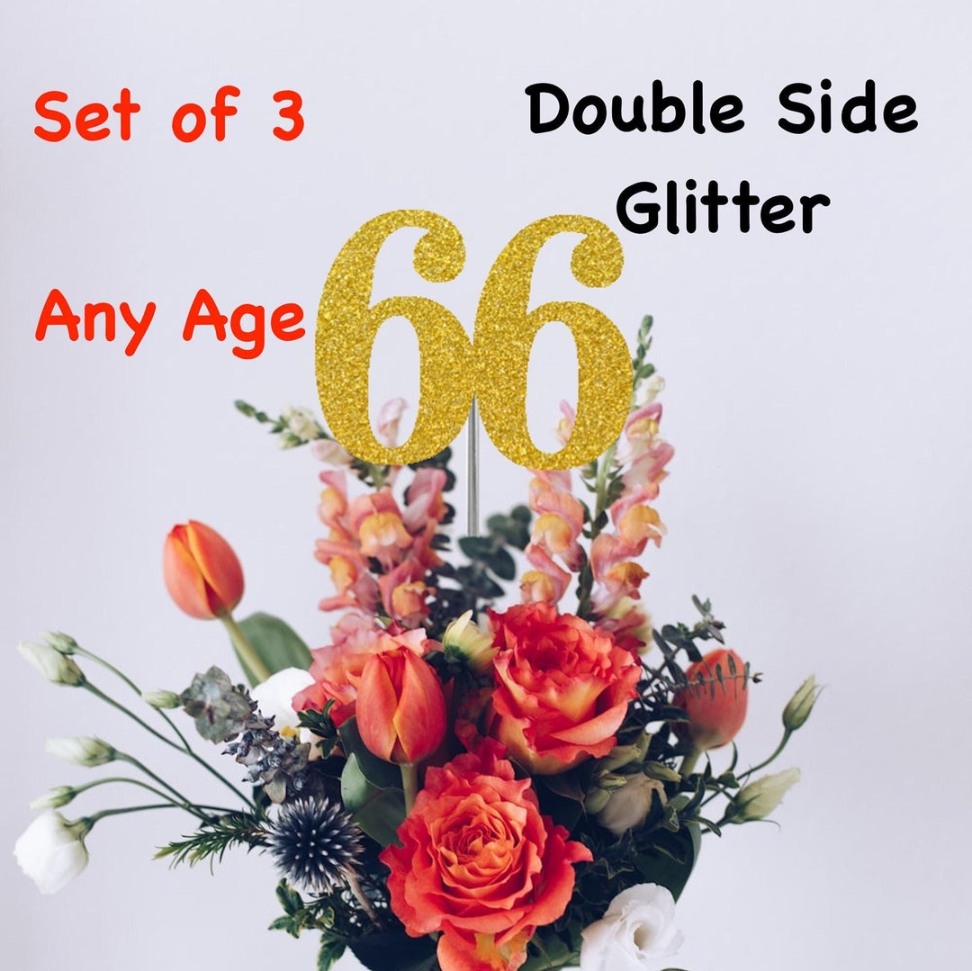 66th Birthday Centerpiece (set of 3) Single or Double Side Glitter ...