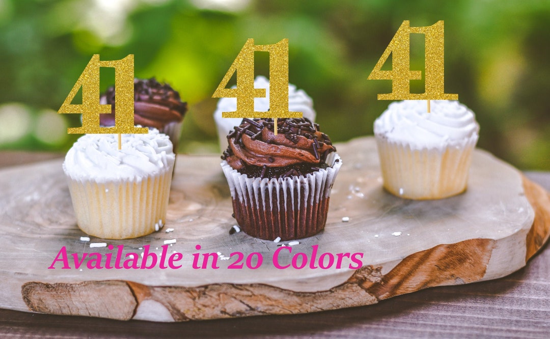 41st Birthday Cupcake Toppers | Glitter Number 41 Decorations | 41st ...