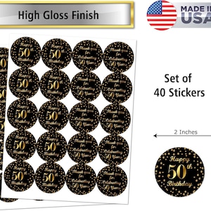50th Birthday Happy Birthday Stickers, 2 Inch Big Round Glossy Labels ...