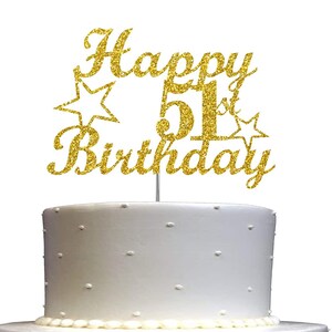 51st Birthday Cake Toppers, double Side Glitter Adult Party Glitter ...