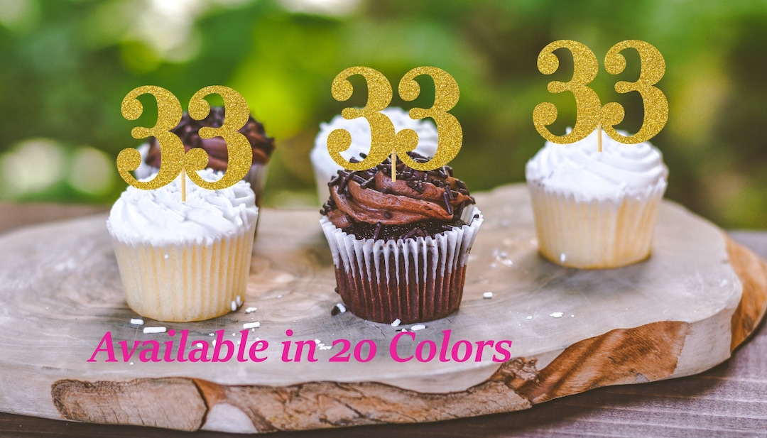 Any Number 33rd Birthday Cupcake Toppers 2 Inches Tall Any Age Glitter ...